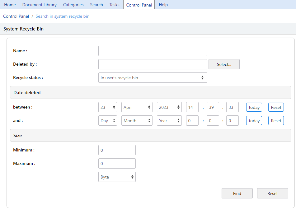 System Recycle Bin - Online Help