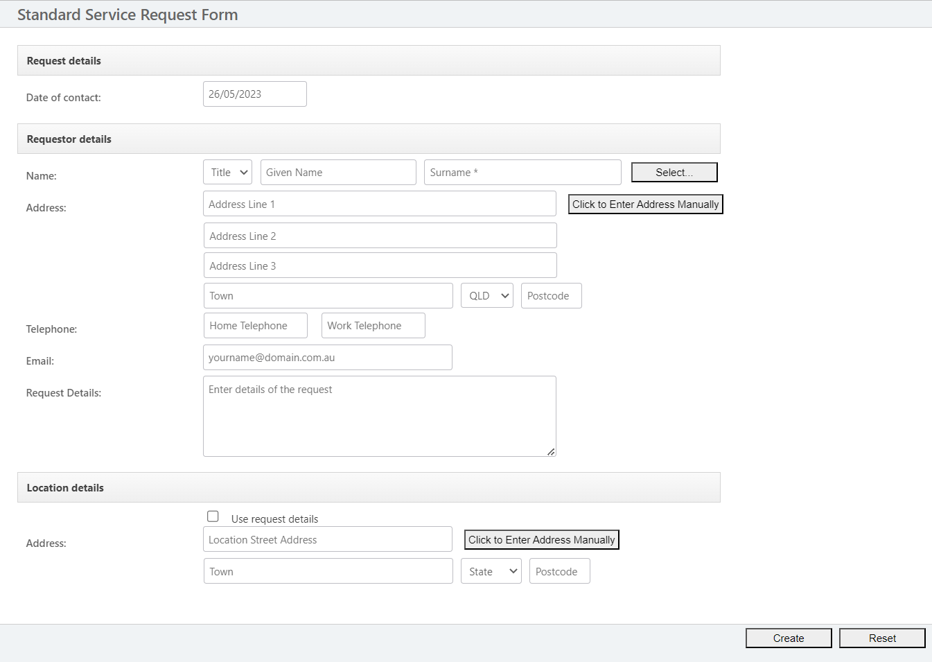 Creating a service request - Online Help
