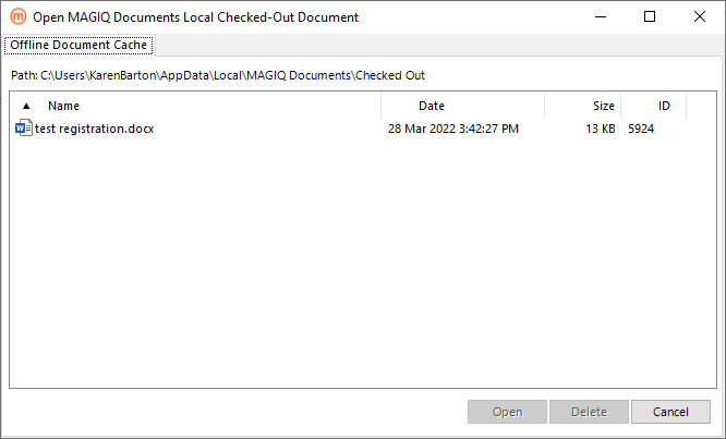 Open Local Checked-out Document - Online Help