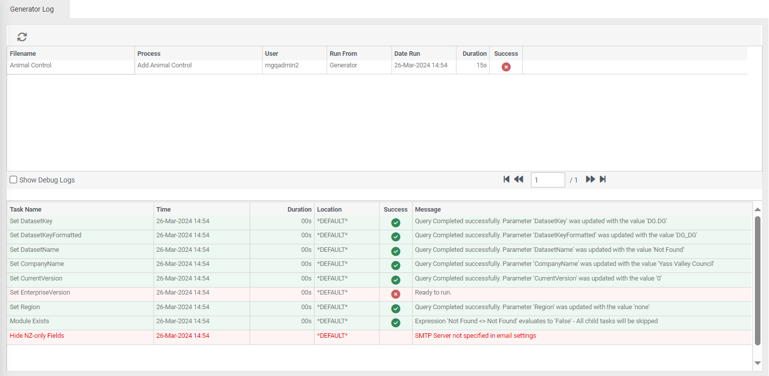 Generator Log - MAGIQ Performance Online Help
