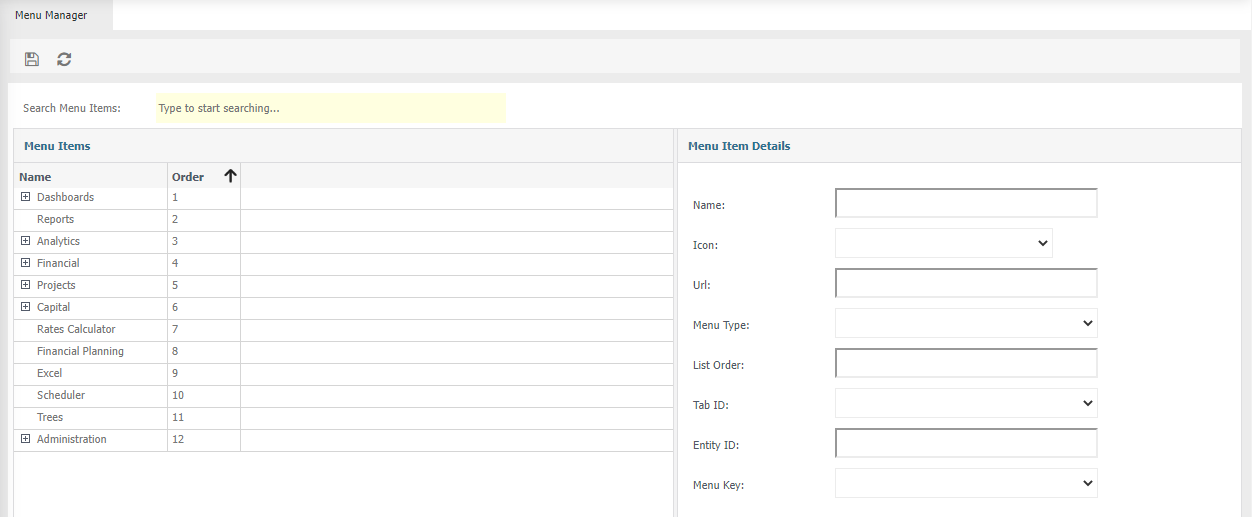 Menu Manager - MAGIQ Performance Online Help