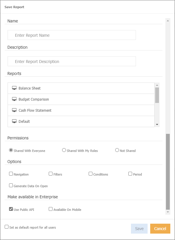 Save Report - MAGIQ Performance Online Help