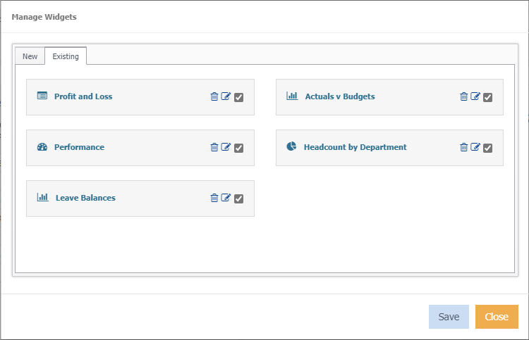 Manage Widgets - MAGIQ Performance Online Help